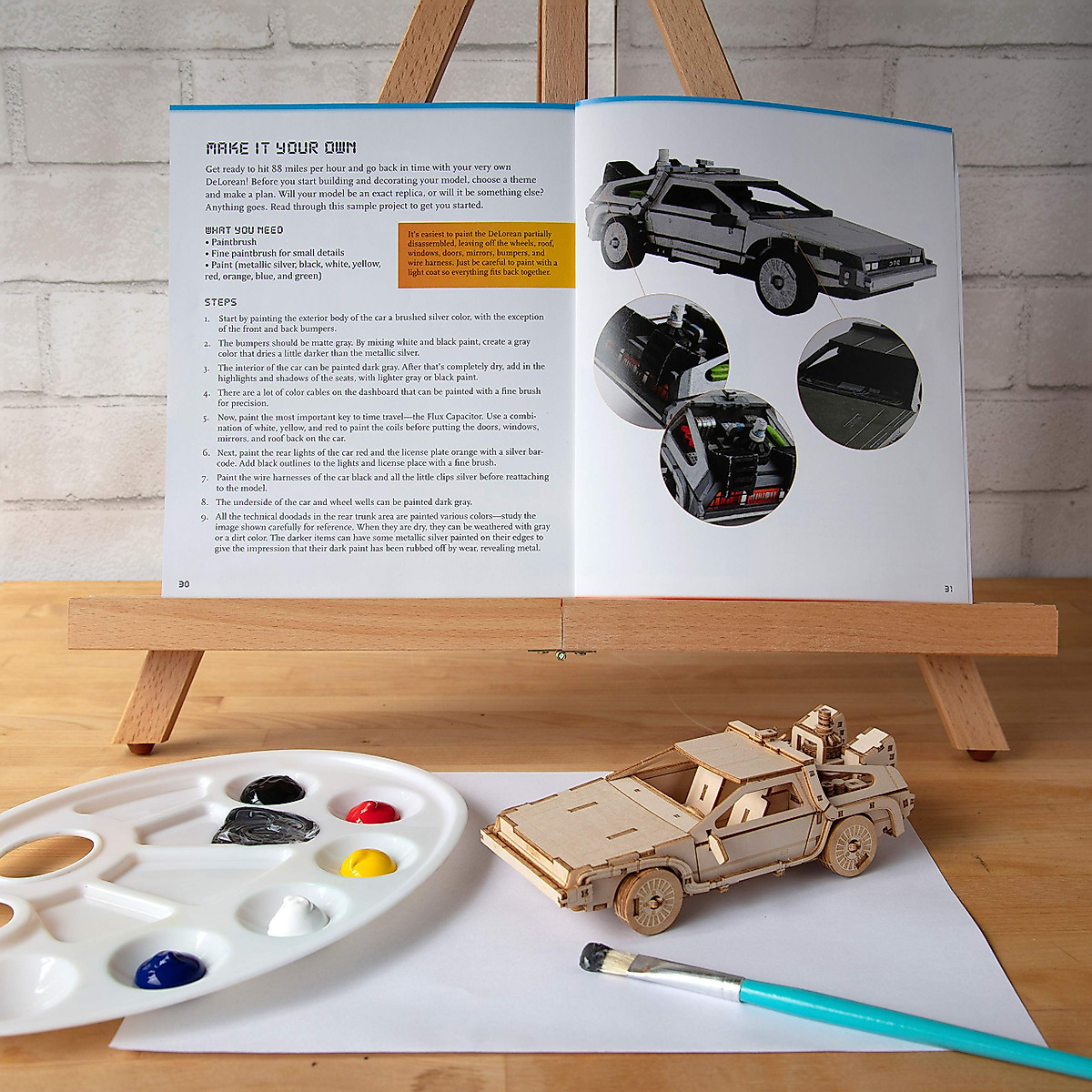 Back to The Future Delorean 3D Wood Puzzle & Model Figure Kit (154 Pcs) - Build & Paint Your Own 3-D Movie Car Replica Toy, No Glue Required - Easter Basket Gift for Kids, Teens, Adults 10+