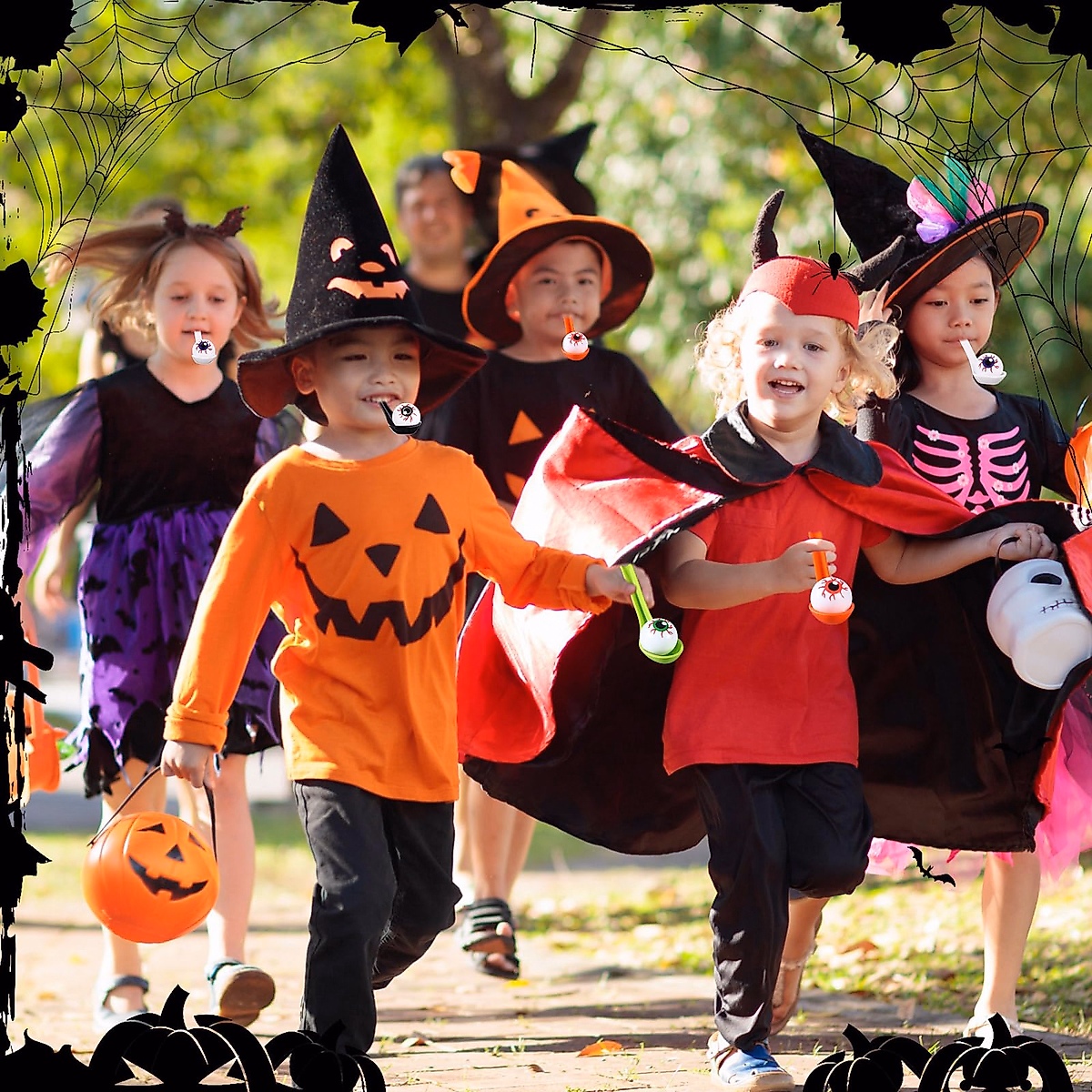 Liliful 24 Pcs Halloween Egg and Spoon Race Game Eyeball Spoon and Spoon Race Game Set for Halloween Party Favor Supplies Adults Indoor Outdoor Classroom Activities(Black, Purple, Red, Green)