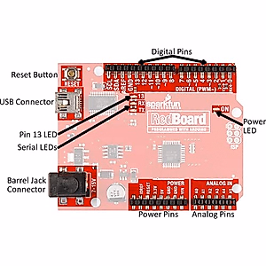 SparkFun RedBoard - Compatible with Arduino Breadboard-able Development Board w/ R3 Footprint Microcontroller Serves as Physical Computing Learning Platform Connect to Computer with USB Mini-B