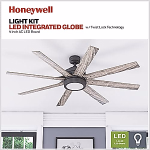 Honeywell Ceiling Fans Xerxes, 62 Inch Contemporary LED Ceiling Fan with Light and Remote Control, 8 Blades with Dual Finish, Reversible Motor - 51628-01 (Bronze)