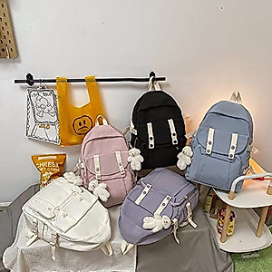 Aesthetic Backpack with Bear Plushies Gentle Light Colored Backpack for School Teen Girls Cute Accessories Backpack (Baby Purple)