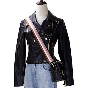 Allzedream Purse Strap Replacement Crossbody Handbag Stripe Wide Adjustable (Brown Pink, Silver Hardware)