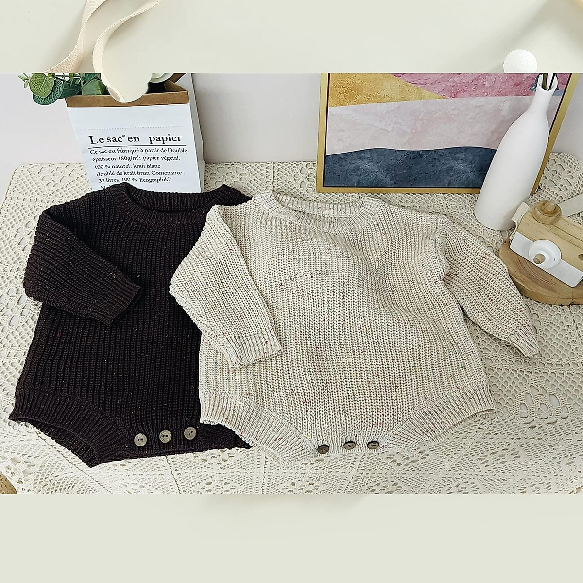 FYBITBO Baby Girl Boy Sweater Knit Oversized Pullover Sweatshirt Romper Onesie Warm Fall Winter Clothes Outfit Newborn (A Color Dots Cream,0-3 Months)