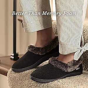 Acorn womens Chinchilla Collar slippers, Black, 8 9 US