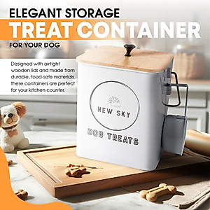NewSky Dog Treat Container | Dog Treat Jar Set of 2 with Airtight Wooden Lid | Dog Treat Canister and Storage 7.8x6.2 & 7.3x5.5 | Dog Cookie Jar for kitchen Counter - Pet Treat Container – White