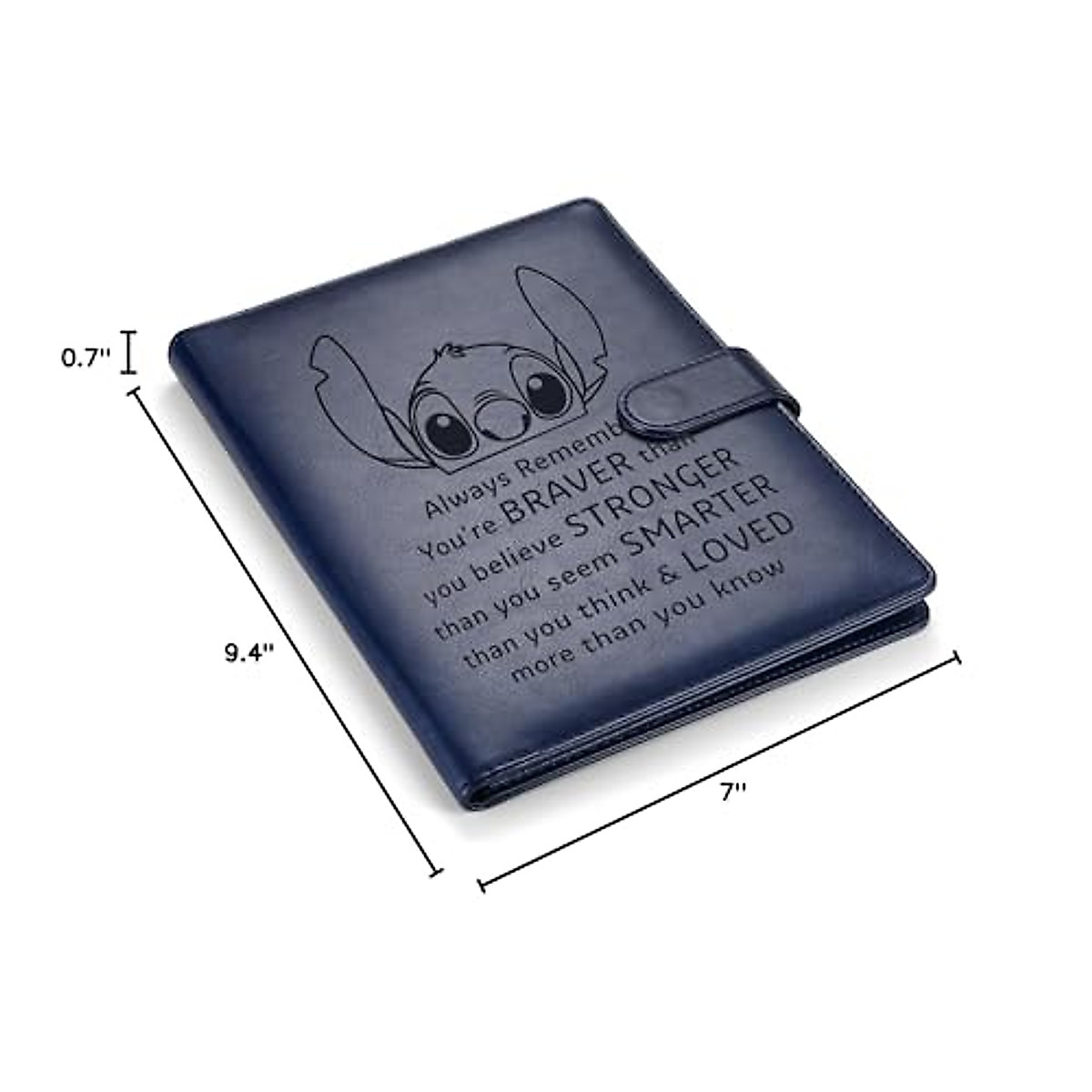 Stitch Gifts Stitch Leather Portfolio Folder A5 Size Ohana Gift Document Folder Inspirational Quote Gift for Son Daughter Always Remember You are Braver Than You Believe (Portfolio Blue)