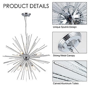 Modern Chrome Sputnik Chandeliers,6-Light Starburst Firework Ceiling Lights Dining Room Chandelier Light Fixture for Living Room, Bedroom, Kitchen, Entryway, Foyer,Dia 25",E12 Sockets