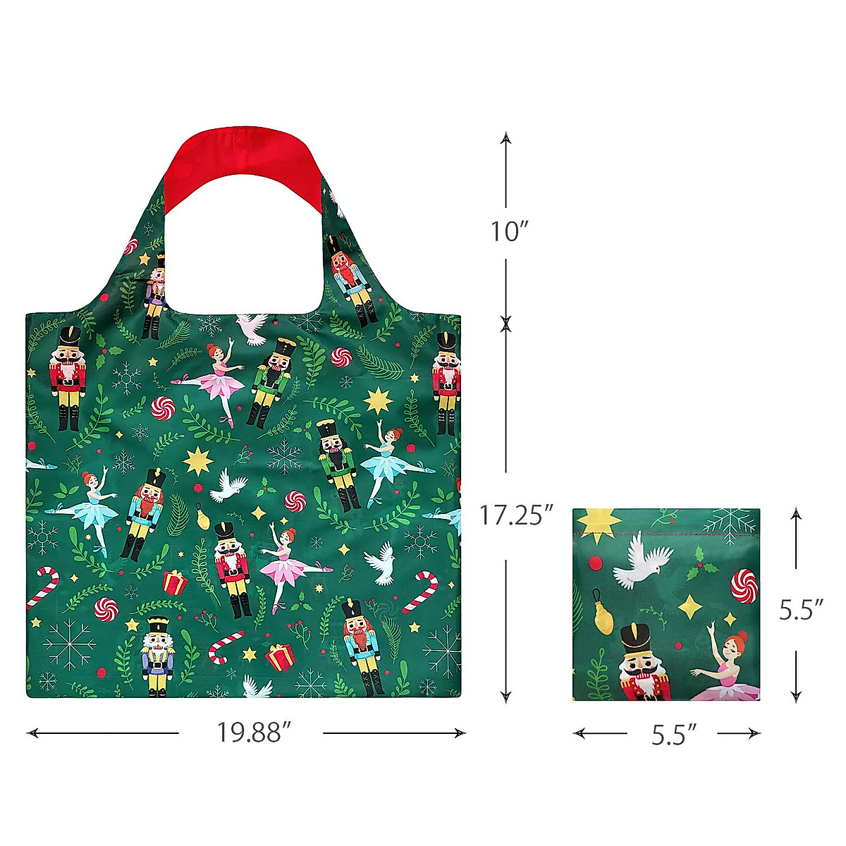 Wrapables Christmas Holiday AllyBag Collection Reusable Shopping Bag, Nutcracker Green