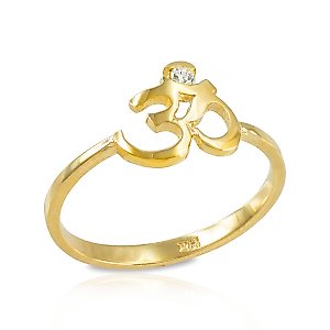 Hindu Pendants Dainty 10k Yellow Gold Yoga Meditation Band Diamond Om Ring (Size 10)