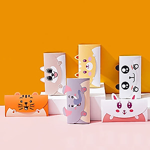 tooloflife 10 Pieces Envelope Greeting Card Cartoon Animal Stationery Paper Thank You Cards Gift for Kids, All Occasions,Birthday Invitation - Tiger