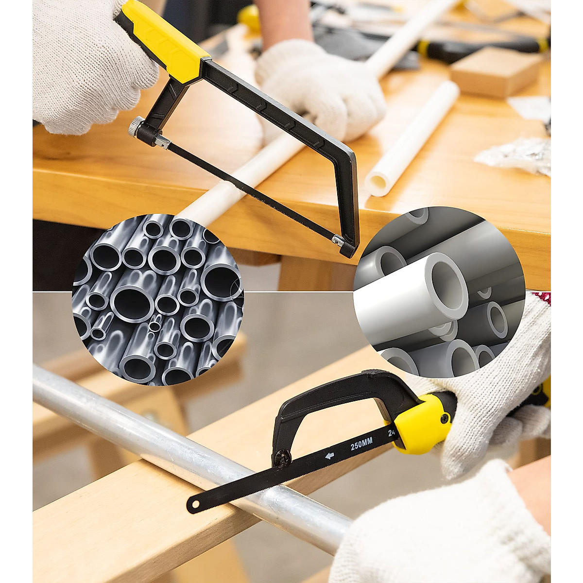 DOWELL Hacksaw Frame Set Heavy Duty Handsaw 12-inch 10-inch 6-inch Mini Hacksaw Hand Saw 8 Extra Blades Multi-function for Metal Wood PVC Pipes