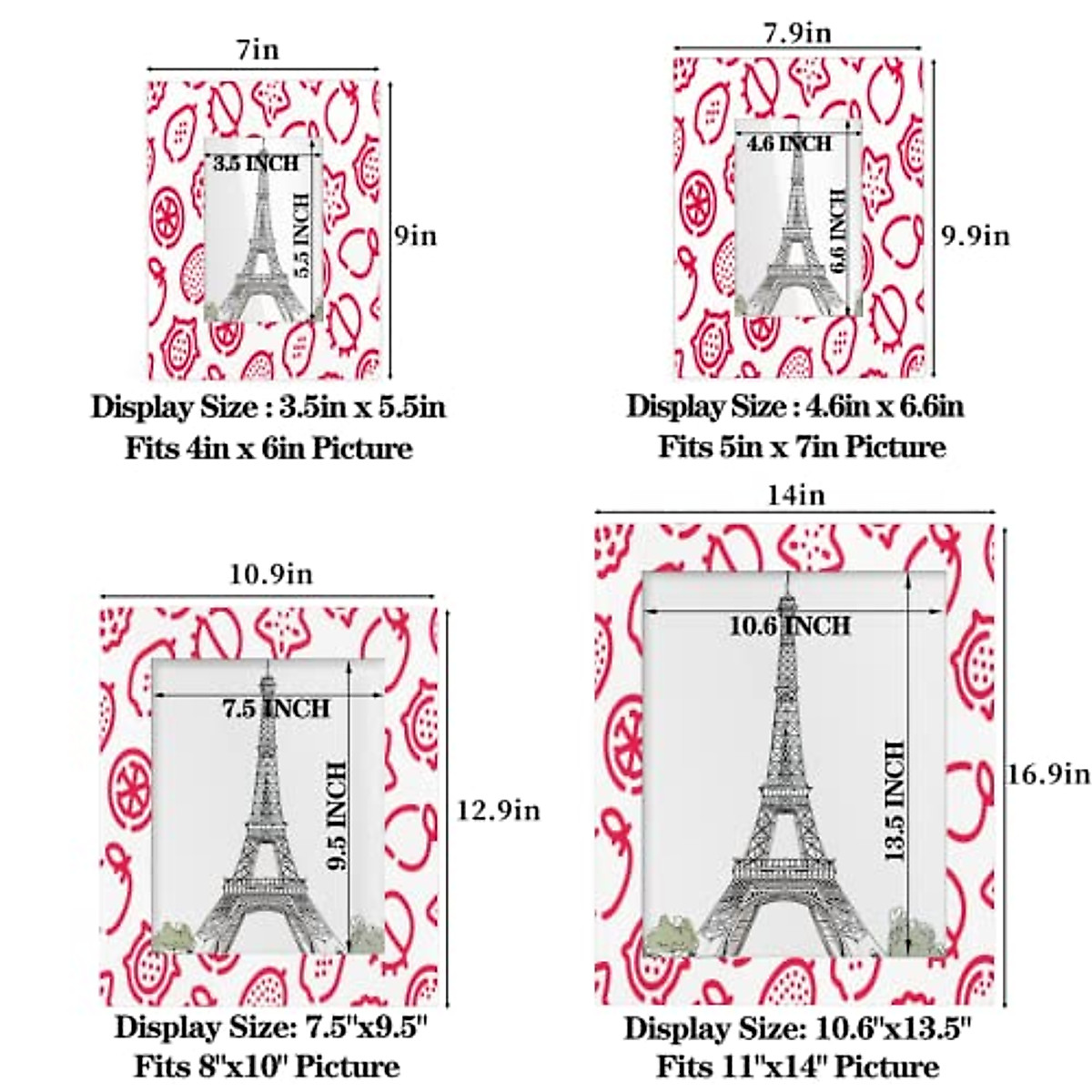 Abstract Fruit Pattern 8x10 Picture Frame, Red Line Wooden Photo Frames for Tabletop and Wall Display, Picture Frame Home Office Decor