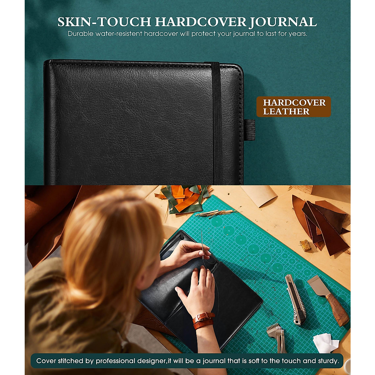 Ansopu Lined Journal Notebook for Writing, A5 100 GSM Thick Paper, Leather Hardcover Journal for Woman Men, Travel Journal Diary 160 Pages(5.75'' X 8.38'' Black)