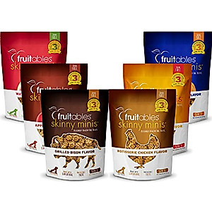 Fruitables Soft and Chewy Skinny Minis Grain Free Dog Training Treats Variety 6 Pack - 1 of Each Flavor