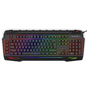 AIKUN Full Size Membrane Gaming Keyboard With 4 Macro Gaming keys,Voice Sensitive Rainbow Backlit,26 Anti-Ghosting Keys,Audio and USB Passthrough,Spill Resistant, Mobile Device Slot,Multimedia Control