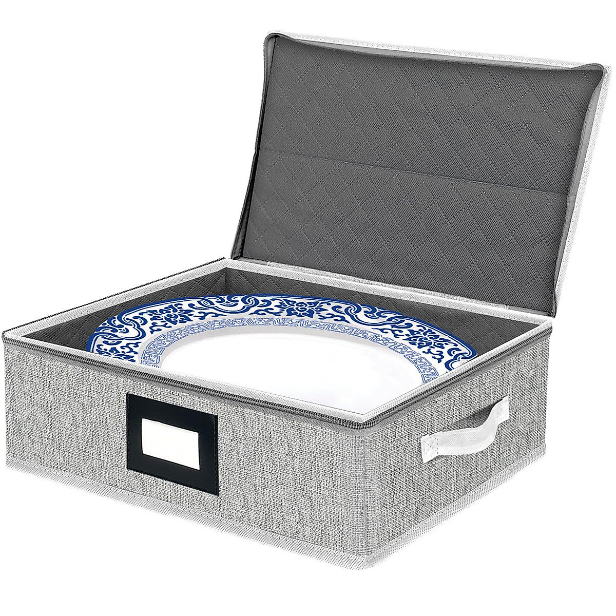 homyfort Platter Storage Case Box, China Storage Containers Hard Shell, 5 Felt Dividers Included, Structured Top and Stackable Platter Storage Containers (Grey)