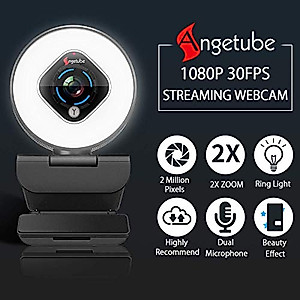 Angetube Streaming Webcam with Light - HD 1080P Autofocus Computer Camera with Microphone USB Camera with Digital Zoom for Xbox|PC|Desktop|Laptop|Gaming|Video Calling