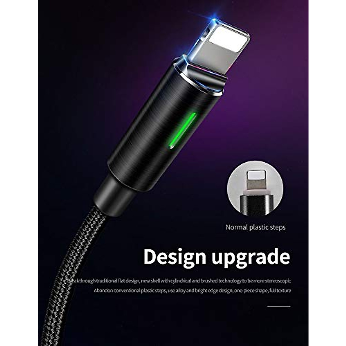 Power Off/On Smart LED Auto Disconnect and Auto Recharge Nylon Braided Sync Charge USB Data 6FT/1.8M Cable Compatible New Phone List Below (Black, 4FT/1.2M)