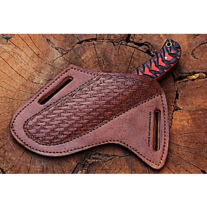 Leather Knife Sheath, Slanted Pancake Sheath, Tooled Leather Sheath, Belt Sheath, Beautiful Cow Boy Bull Cutter Knife Leather Cover 100% Real Leather - OHM-102 (OHM-102 Pancake)