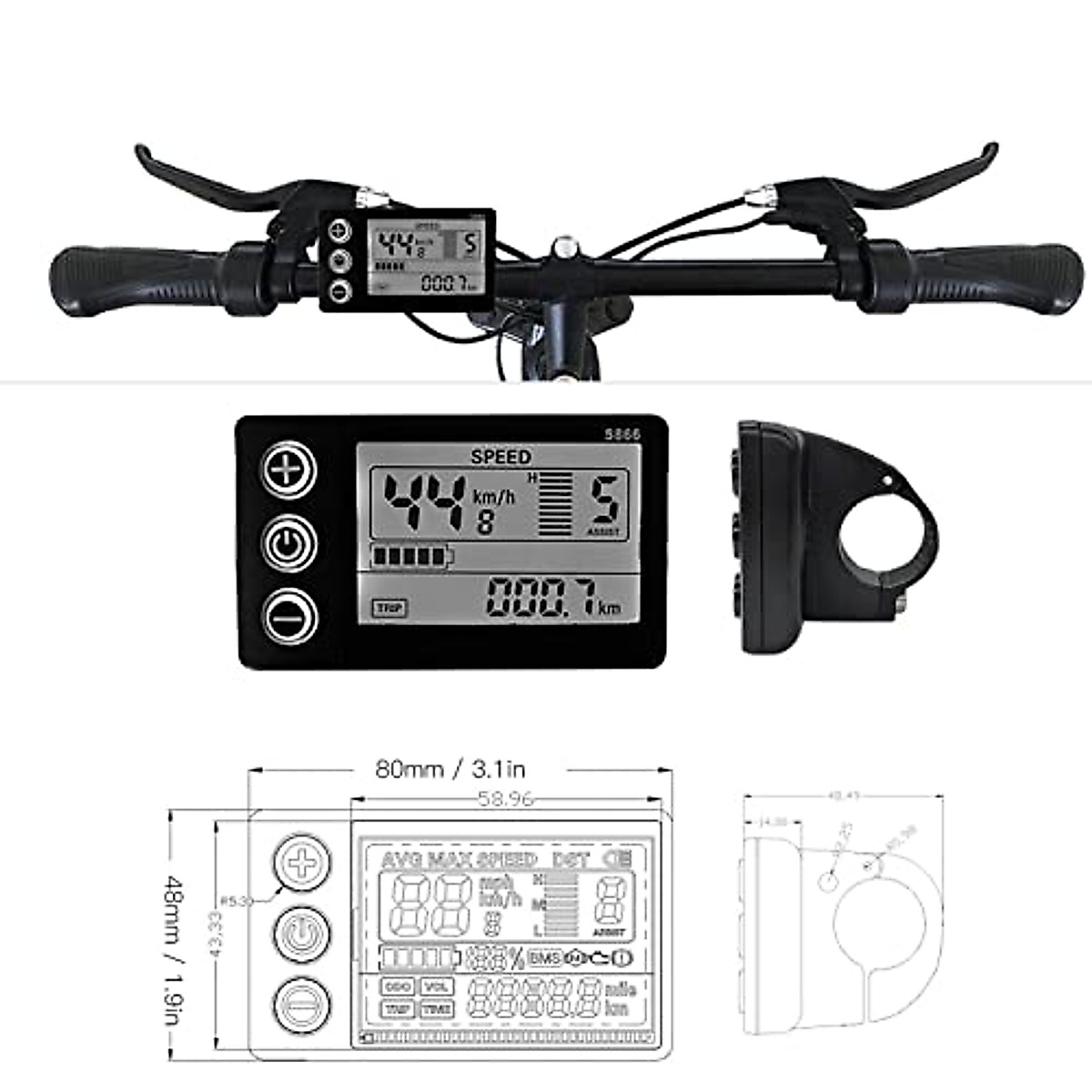Vbestlife Front Wheel Electric Bicycle Conversion Motor Kit, 20 Inch 48V 1500W Electric Bike Front Drive Motor Wheel Kit with 35A Controller LC‑S866 Meter Shifter Assist Sensor