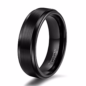 TRUMIUM 6mm Tungsten Rings for Men Women Basic Black Wedding Bands Matte Beveled Polished Edge Promise Rings Comfort Fit Size 9