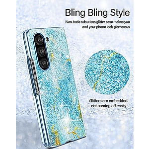 DDJ for Samsung Galaxy Z Fold 5 Case, Hard PC Bling Diamond Rhinestone Elegant Case for Women Girls，Anti-Scratch Shockproof Sparkling Case for Galaxy Z Fold 5,Blue