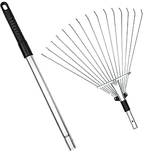 Buyplus Adjustable Garden Leaf Rake - 24 to 63 Inch Telescopic Metal Rake, Expandable Folding Leaves Rake for Lawn Yard, Flowers Beds and Roof