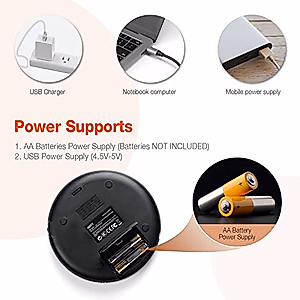 HOTT CD611 CD Player Portable Anti-Shock Personal Portable CD Player with Headphones USB AUX Output for Car Travel Home - Black