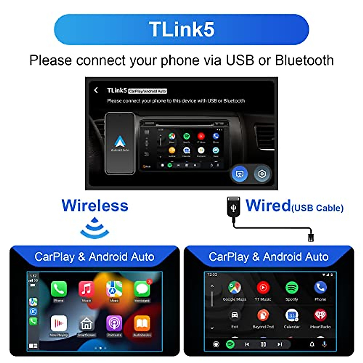 Wireless CarPlay Single Din Car Stereo Wireless Android Auto 7 Inch Flip Out Touch Screen Car Radio GPS Navigation Bluetooth FM WiFi Flip Up Touchscreen Car Audio Receiver USB/TF/AUX Port Head Unit