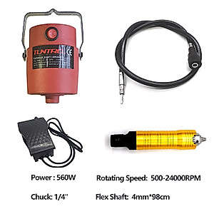 TUNTROL 560W Flex Shaft Rotary Tool with 1/4" Chuck & Stepless Foot Pedal Control, Hanging Grinder Carver Electric Multi-function Metalworking Tools Repair Kit