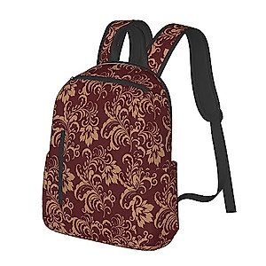 JZDACH Laptop backpack travel backpack large diaper bag doctor bag backpack for women & men (for Flower Maroon Gold Floral Classy Burgundy Antique)