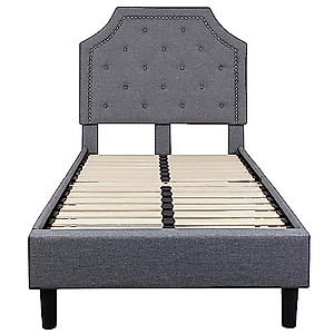 Flash Furniture Brighton Twin Size Tufted Upholstered Platform Bed in Light Gray Fabric