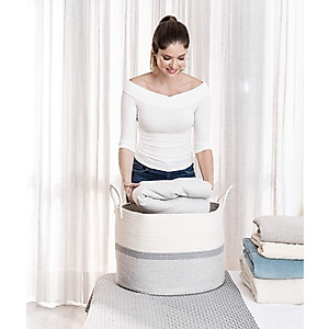 OrganiHaus Baby Hamper for Nursery 20x13, Large Toy Basket, Extra Large Basket for Blankets Living Room, Woven Laundry Basket, Large Blanket Basket Living Room, Gray Large Woven Basket