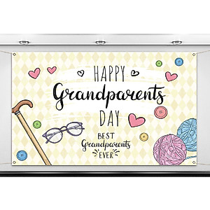 Nepnuser Happy Grandparents Day Photo Booth Backdrop School Event Retirement Love Grandparents Party Decorations Grandpa Grandma Holiday Photo Wall Decor (5.9×3.6ft)