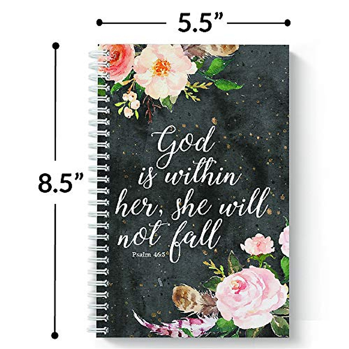 Softcover She Will Not Fall 5.5" x 8.5" Religious Spiral Notebook/Journal, 120 College Ruled Pages, Durable Gloss Laminated Cover, White Wire-o Spiral. Made in the USA