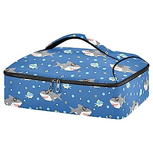 Kcldeci Insulated Thermal Food Carrier Insulated Casserole Carrier for Hot or Cold Food,Cool Jaws Cartoon Insulated Tote Bag for Potluck Cookouts Parties Picnic,Lasagna Lugger