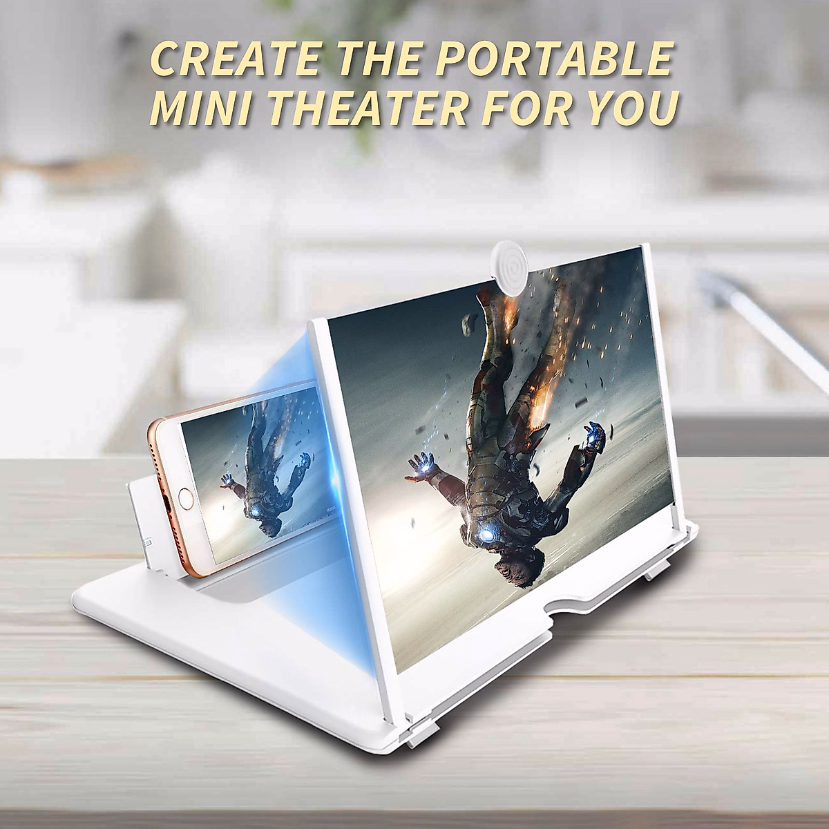 14 inch Screen Magnifier for Cell Phone 3D Magnifier Screen Enlarger for Movies,Videos,Reading,Gaming-Screen Amplifie with Foldable Phone Stand Holder. Compatible with All Smartphones-White