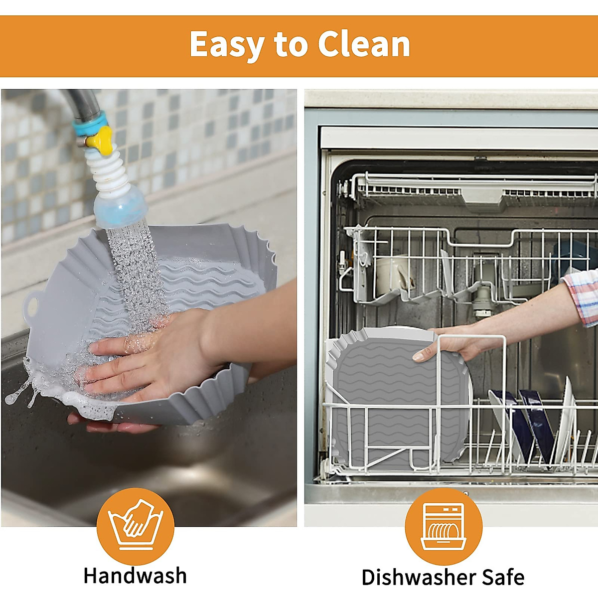 OUTXE 2-Pack Square Silicone Air Fryer Liners 8 inch for 4 to 7 QT, OUTXE 2-Pack Dual Air fryer Silicone Liners for 8 to 10 QT Ninja DZ201/ DZ401