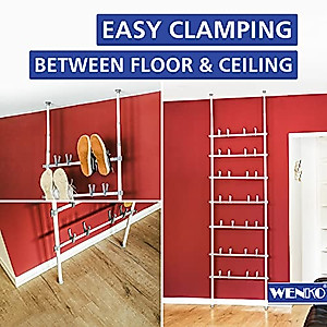 WENKO Telescopic Atlas Free Rack, Organizer, Storage, Shelf, Shoe Stand (W x H x D): 26.97 x 39.37-118.11 x 3.35 in, White, Dimensions (W x H x