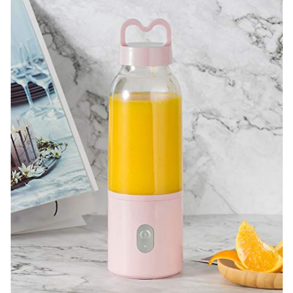 Portable Blender, Personal USB Mini Smoothie Blender, Electric Fruit Juicer Cup with Six Blades, 17oz Detachable Cup and 4000mAh Rechargeable Batteries, Small Travel bottles for shakes and smoothies (pink)