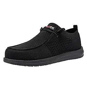 LARNMERN Slip On Steel Toe Shoes Men Lightweight Comfortable Lounging Walking Sneakers Safety Work Steel Toe Loafers(8.5 Men, Black)