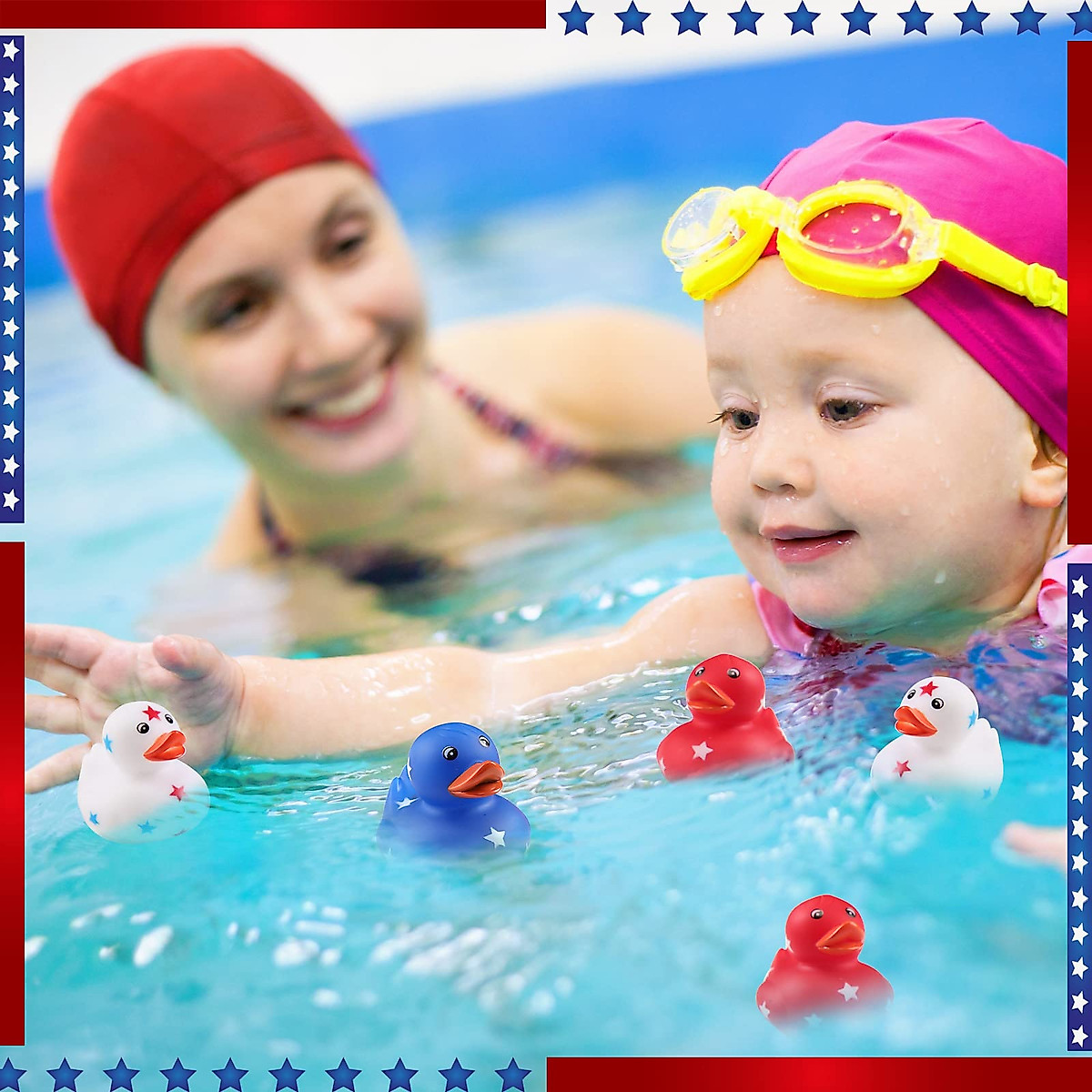 Independence Day 2 Inch Patriotic Rubber Ducks Float Small Rubber Ducks Shower Rubber Ducks Star Rubber Ducky for Cruise Ships Bath Baby Showers Summer Beach and Pool (12 Pieces)