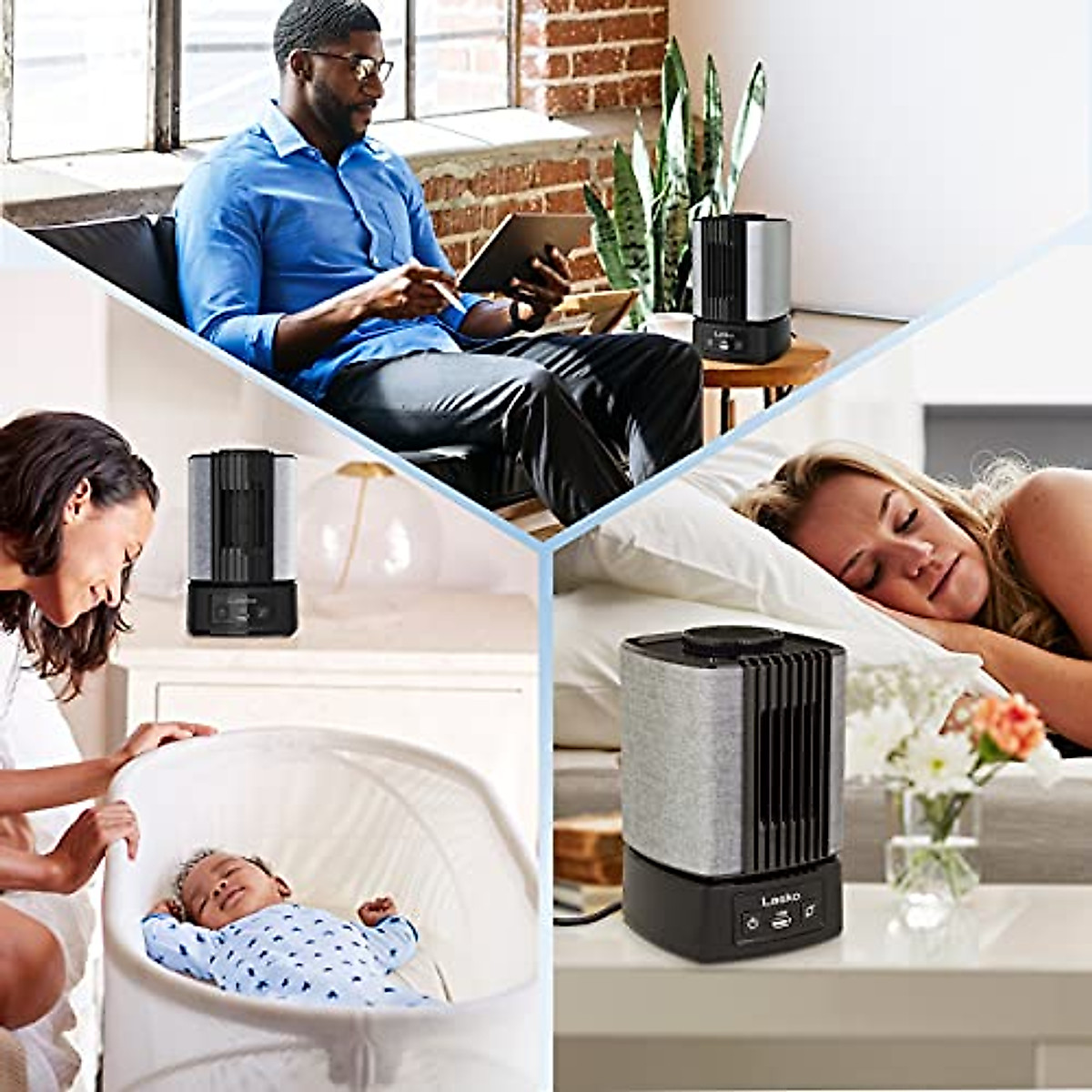 Lasko SB100 SlumberBreeze 2-in-1 Small Table Fan and White Noise Machine for Better Sleep in the Bedroom and Focus in the Home Office, Black