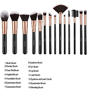 Makeup Brushes Rose Golden 14 Pcs Makeup Brush Set with Blender Sponge and Brush Cleaner Premium Synthetic Kabuki Foundation Face Powder Blush Eyeshadow Cruelty-Free Brochas De Maquillaje