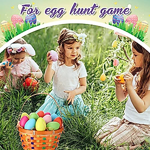6 Pcs Easter Bamboo Basket with 24 Pcs Plastic Eggs and 480g Raffia Paper Grass, Handmade Woven Easter Basket with Handle for Egg Hunting, Picnic and Party Favors