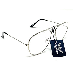 SHAMZBEST Clear Lens Aviator Eyeglasses Classic Retro Metal Frame (A#1 Silver, Large, Clear) (Silver)