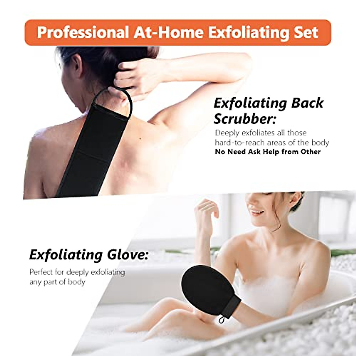 2 in 1 Exfoliating Glove & Back Scrubber for Shower - Exfoliating Body Scrubber for Soft Skin, Dead Skin Remover for Body Exfoliator, Back Exfoliator, Korean Exfoliating Mitt for Body, Shower Gloves