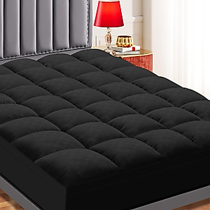 Queen Mattress Topper, Extra Thick Mattress Pad Cover, Cooling Mattress Topper Pillow Top with Down Alternative Fill with 8-21 Inch Deep Pocket Mattress Cover, 60 x 80 Inch,Black