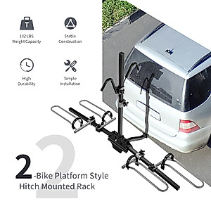 Goplus Hitch Mount Bike Rack, Folding 2-Bike Platform Style Carrier for MTB, Ebike, Road & Standard Bike, Fit 1 1/4” and 2” Hitch Receiver, 132lbs Capacity, Tray Style Bicycle Rack for Cars Trucks SUV