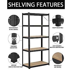 Standing Shelving Adjustable Height Non-Slip Feet Separable Rack Shed Storage Shelves Unit Adjustable Height Non-Slip Feet Separable Rack Unit 66.1"x29.5"x11.8" BLACK 5 Tier (386lb Per Shelf) 1930lb